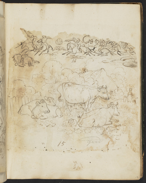 Two drawings: Horse Race and pastoral scene with livestock by James ...