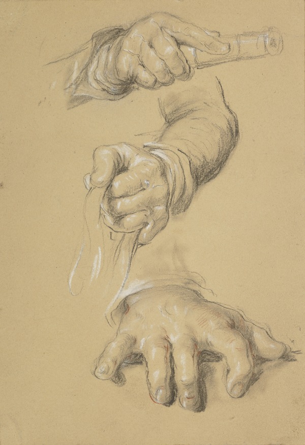Three Studies of Hands. A Right Hand Holding a Stave, a Left Hand ...