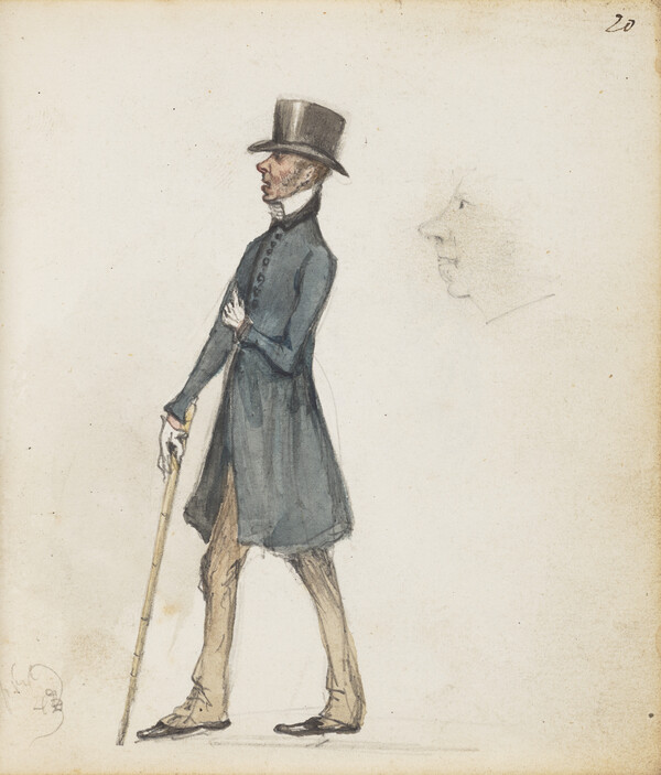 Portrait of a Man Walking and Sketch of a Face by Alexander Abernethy ...