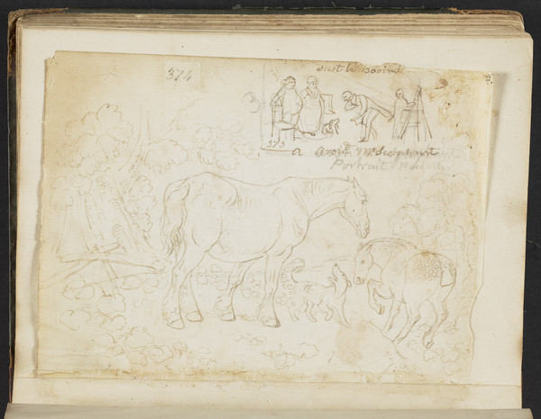 Two drawings: Figures and a dog, and horses by James Howe | National ...