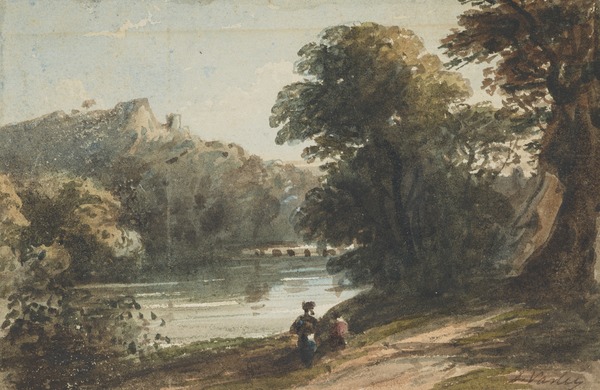 River Landscape with Two Figures in the Foreground by John Varley ...