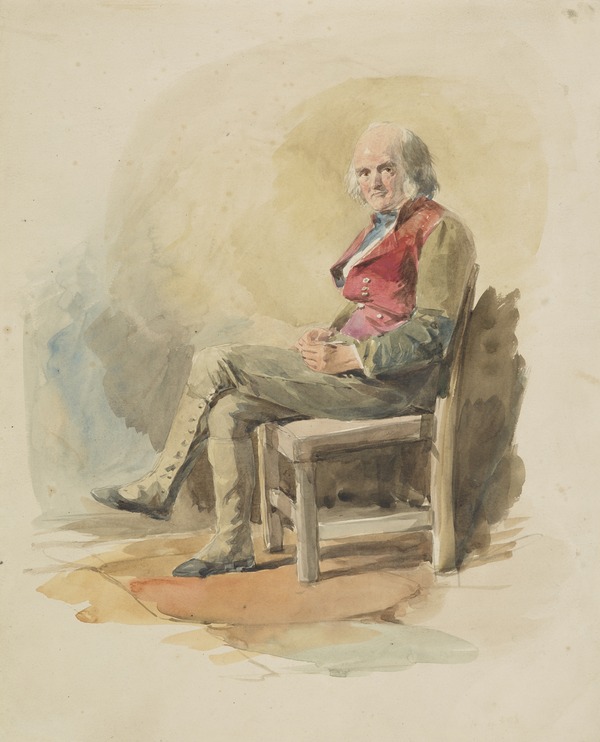 Study of an Old Man with Red Waistcoat, Seated on a Chair [Verso: Young ...