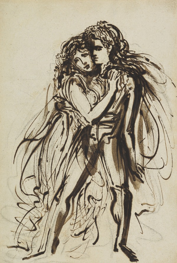 Two Romantic Figures in an Embrace. Study for the painting 'Bergers d ...