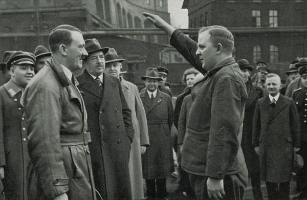 Adolf Hitler greeted by a worker during a visit to a factory | National ...