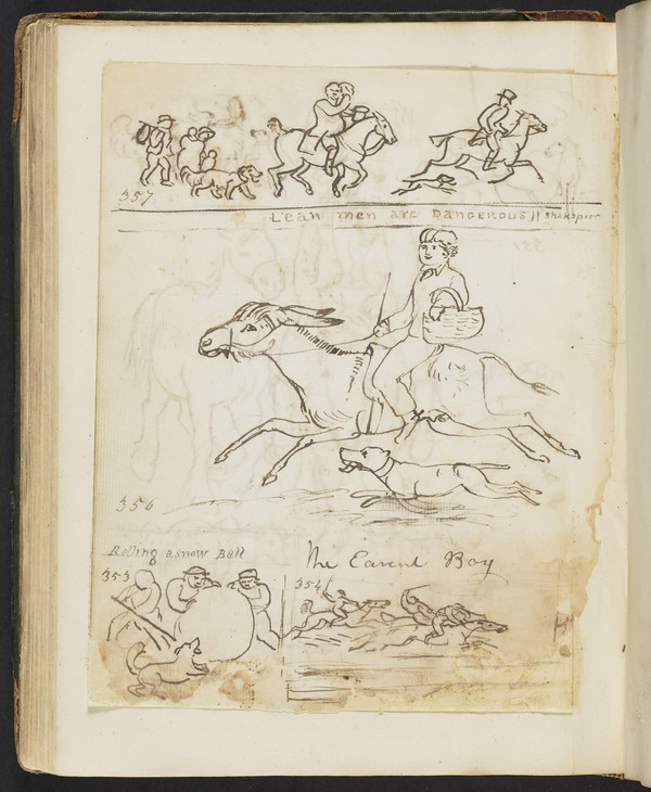Four drawings: Two depictions of figures on horseback, Jockeys in a ...