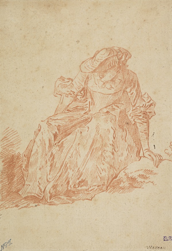 Reproduction of a Lady Stooping after Watteau by Nicolas Lancret ...