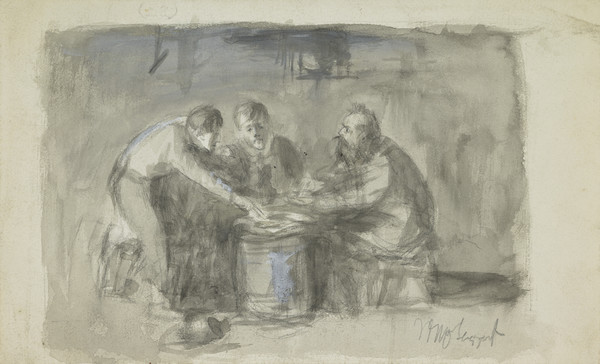 Three Men Seated Round a Barrel. Possibly a Study for an Illustration ...