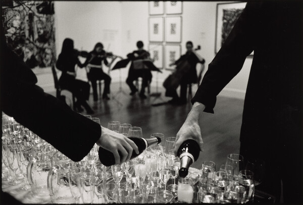 Preparations for the private view of 'Beuys to Hirst', the Dean Gallery ...