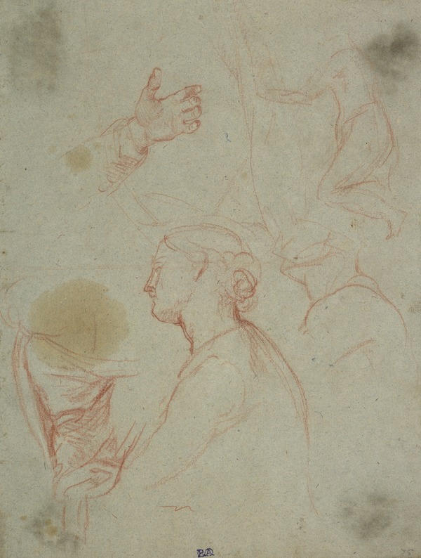 Sheet of Studies of a Female Head, a Hand and Drapery by Pompeo Batoni ...