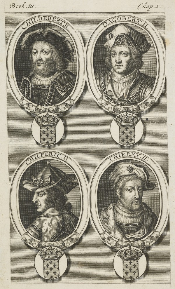 Frankish monarchs (Childebert II, Dagobert II, Chilperic II and Thierry ...