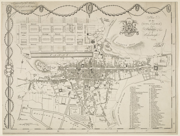 Map of Edinburgh, showing a plan of the Castle and Suburbs by Thomas ...