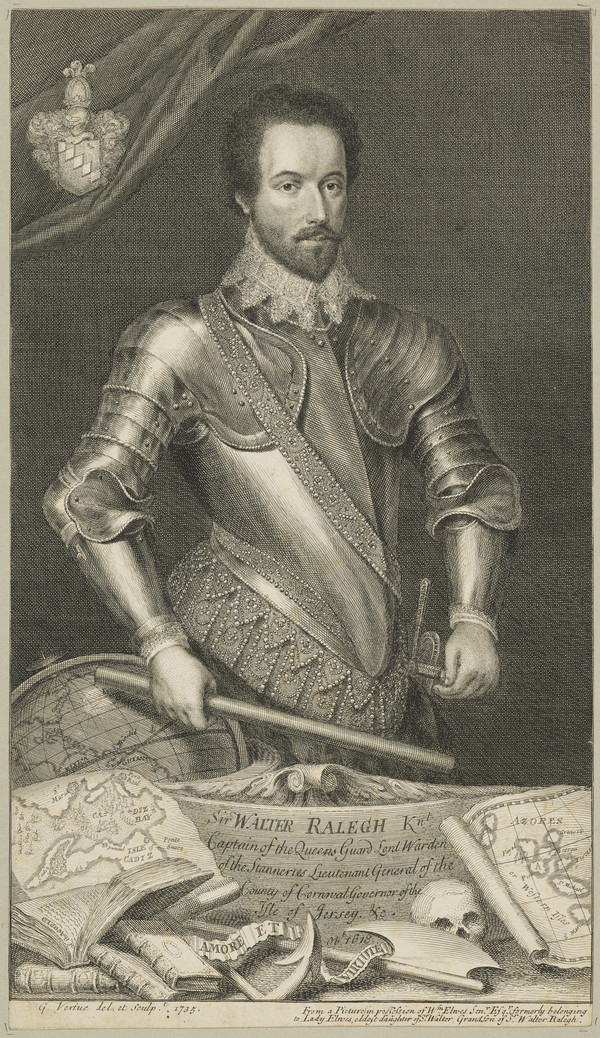 Sir Walter Raleigh, c 1552 - 1618. Naval commander by George Vertue ...