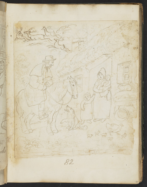 Two drawings: Reindeers and larger drawing of man on horseback by James ...