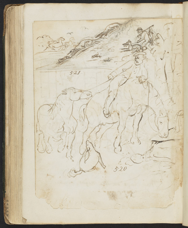 Two drawings: Man and horses, and a hunt by James Howe | National ...