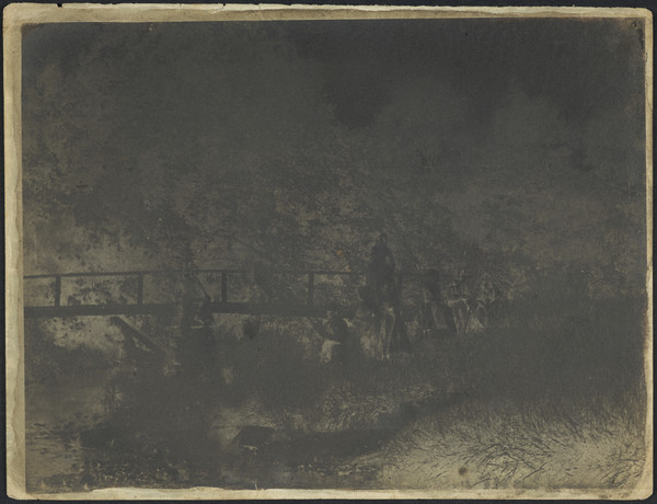 Burnside, Fife ? bridge over stream with six figures [Landscape] by ...