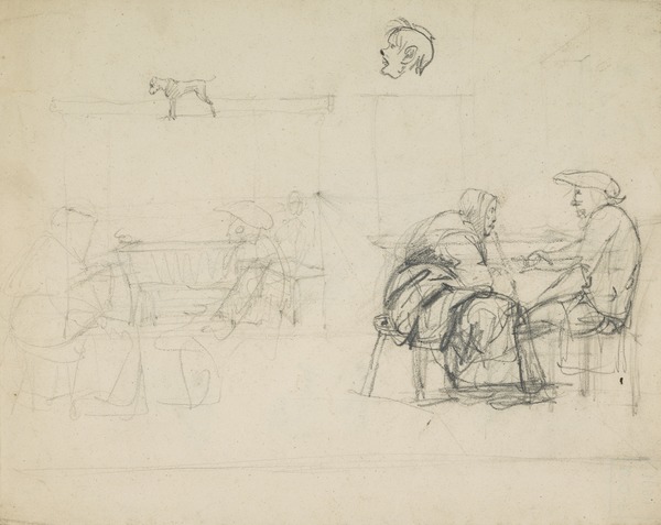 Compositional Study of Figures in a Scottish Interior [Verso: Sketches ...
