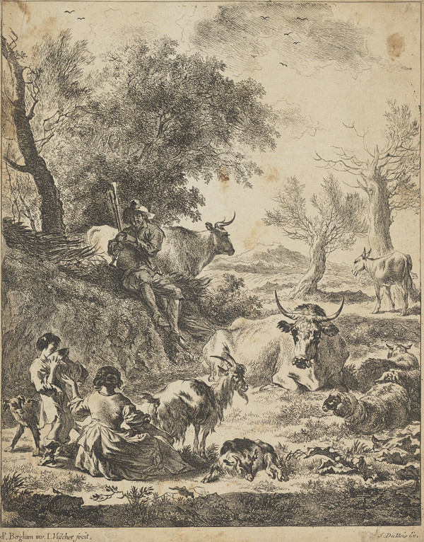 Pastoral Scenes: Shepherd Playing a Bagpipe by Johannes Visscher ...