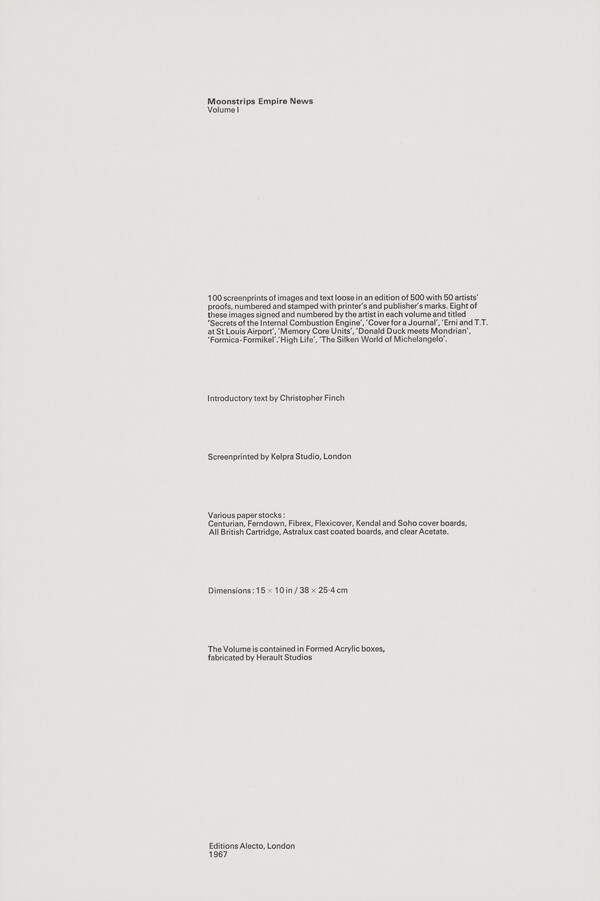 Colophon page (from 'Moonstrips Empire News') by Eduardo Paolozzi ...