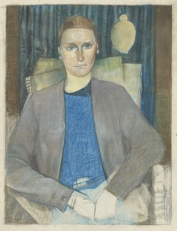 Woman in a blue jersey & grey jacket by James Cowie | National ...