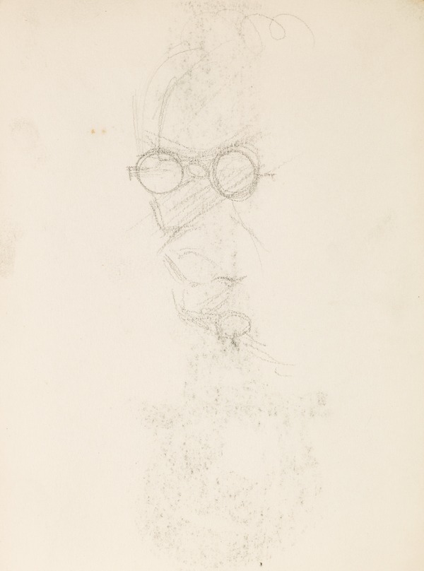 Across two pages: caricature of D. H. Lawrence, two sketches of head by ...
