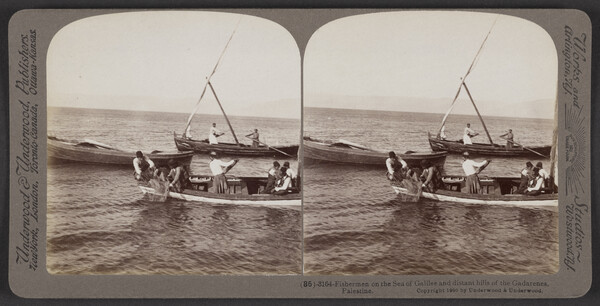 Fisherman on the Sea of Galilee and Distant Hills of the Gadarenes ...