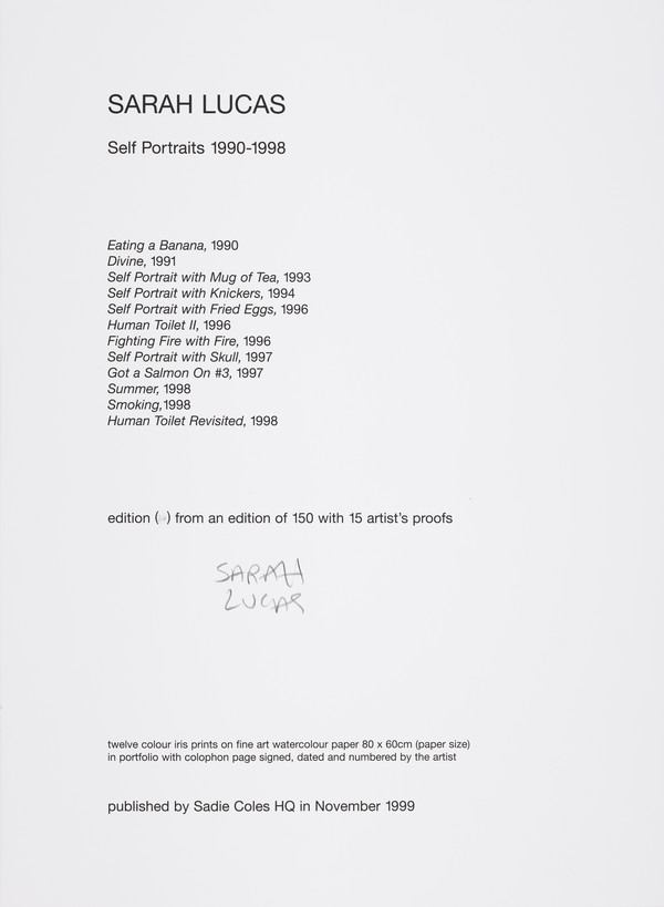 Colophon Page by Sarah Lucas | National Galleries of Scotland