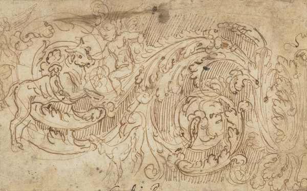 Ornamental Scroll-Work of Acanthus Leaves with a Putto and a Bull by ...