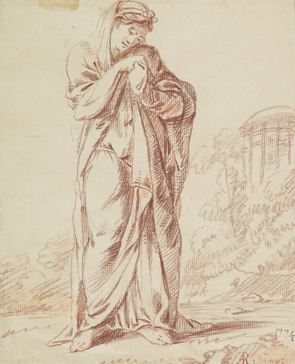 Standing Female Figure with Classical Temple Behind Her by Alexander ...