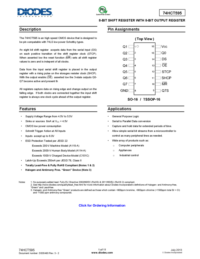 8-BIT SHIFT REGISTER WITH 8-BIT OUTPUT REGISTER » 74HCT595 Datasheet ...