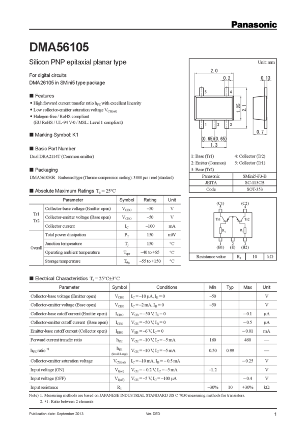 Composite Transistor with Built-in Resistors (PNP x 2 Series ... Composite Transistor with Built-in Resistors (PNP x 2 Series ...