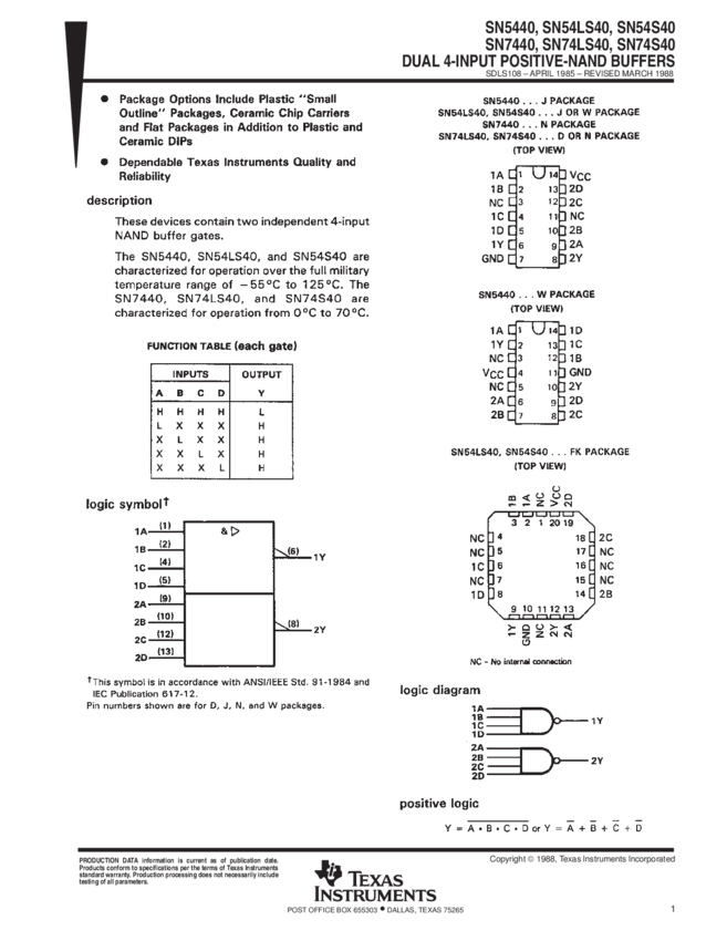 74LS40 Datasheet PDF » Nota katalogowa | elecena.pl - wyszukiwarka elementów elektronicznych