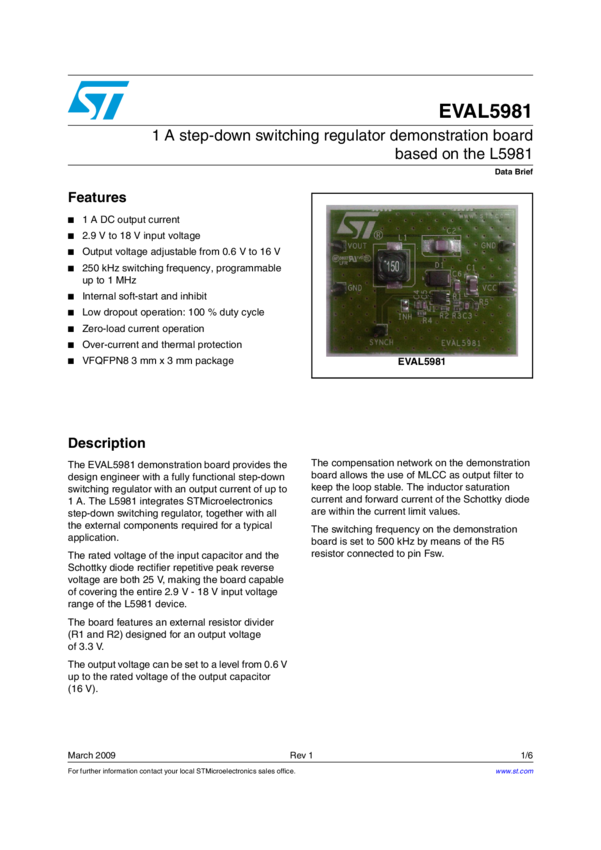 L5981, 1 A step-down switching regulator, evaluation board » EVAL5981 ...