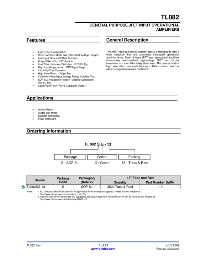 General Purpose JFET Input Operational Amplifiers » TL082 Datasheet PDF ... General Purpose JFET Input Operational Amplifiers » TL082 Datasheet PDF ...