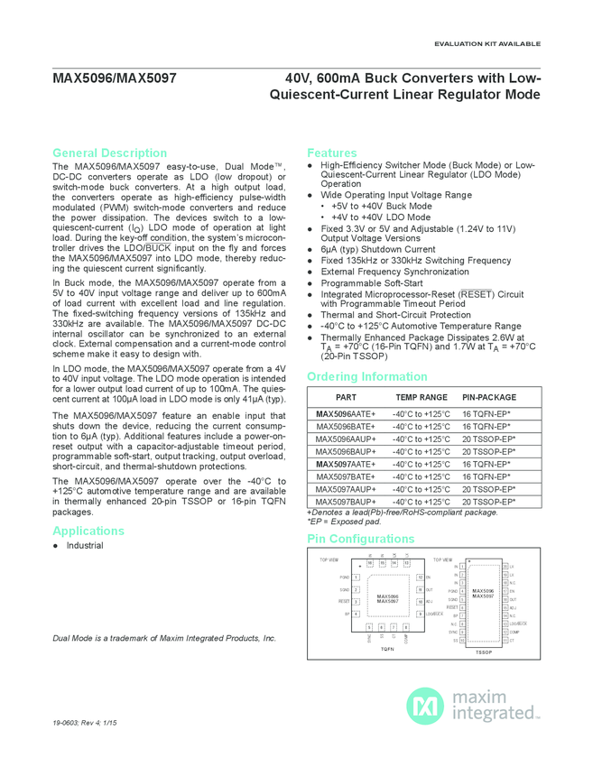 40V, 600mA Buck Converter with Low-Quiescent-Current Linear Regulator ... 40V, 600mA Buck Converter with Low-Quiescent-Current Linear Regulator ...