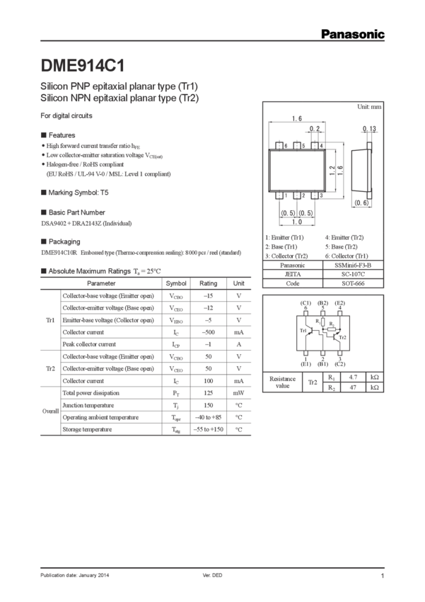 Composite Transistor with Built-in Resistors (PNP + NPN Series ... Composite Transistor with Built-in Resistors (PNP + NPN Series ...