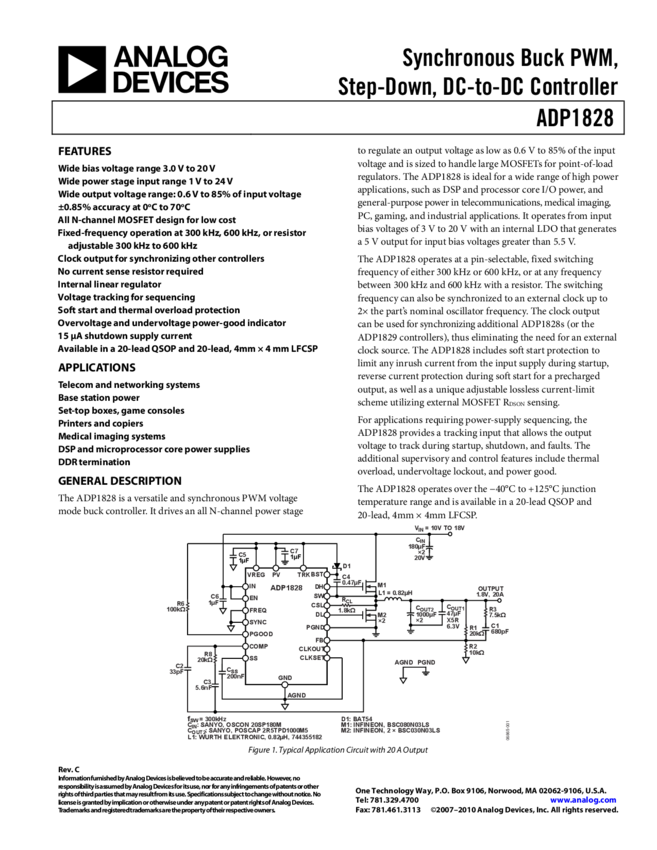 Synchronous Buck PWM, Step-Down, DC-to-DC Controller » ADP1828 Datasheet PDF » Nota katalogowa ...