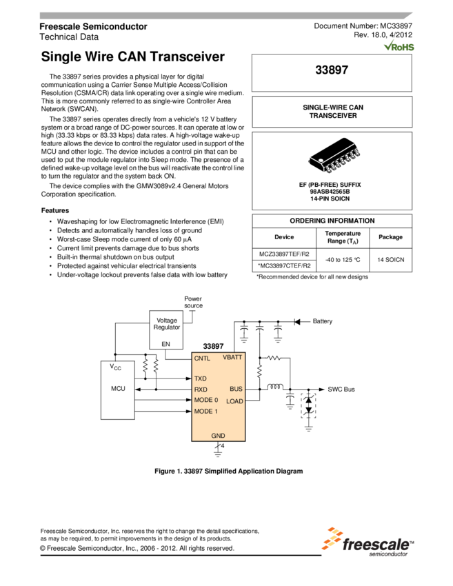 Single-Wire Can Transceiver » MC33897 Datasheet PDF » Nota katalogowa ...
