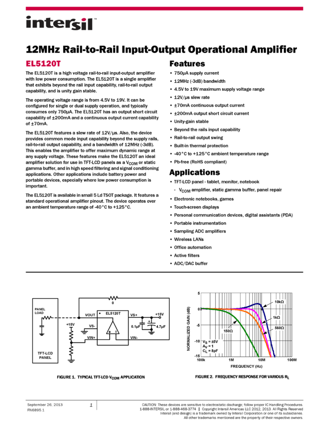 12MHz Rail-to-Rail Input-Output Operational Amplifier » EL5120T Datasheet PDF » Nota katalogowa ...