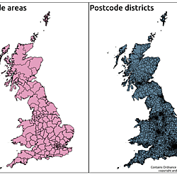 British (GB) postcode polygons for area and district levels
