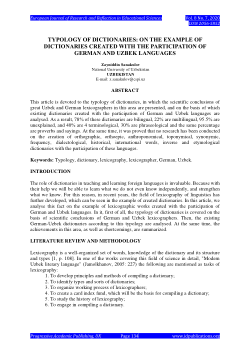 TYPOLOGY OF DICTIONARIES: ON THE EXAMPLE OF DICTIONARIES CREATED WITH THE PARTICIPATION OF ...