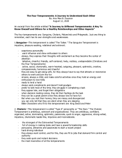The Four Temperaments:A Journey To Understand Each Other