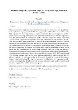 Plasmids with pMB1 replication origin are likely of low copy number in ...