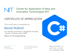 Davud Nusevic - Basics of C# programming Certificate "Summer Coding ...