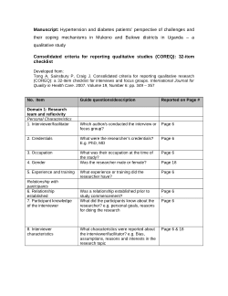 COREQ checklist: Hypertension and diabetes patients’ perspective of ...