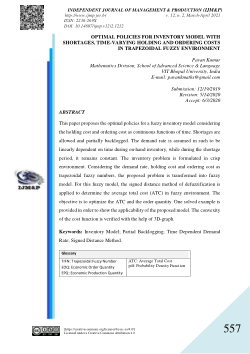 [34] OPTIMAL POLICIES FOR INVENTORY MODEL WITH SHORTAGES, TIME-VARYING HOLDING AND ORDERING ...