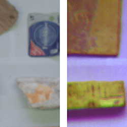Comparison of VIS and UV/IR false color image of different materials