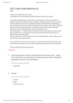 SQL code smells detection - First questionnaire
