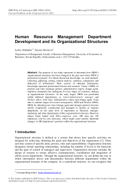 Human Resource Management Department Development and its Organizational ...