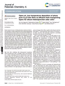 Open-air, low-temperature deposition of phase pure Cu2O thin films as efficient hole ...