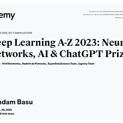 Certificate of completion of Deep Learning at Udemy